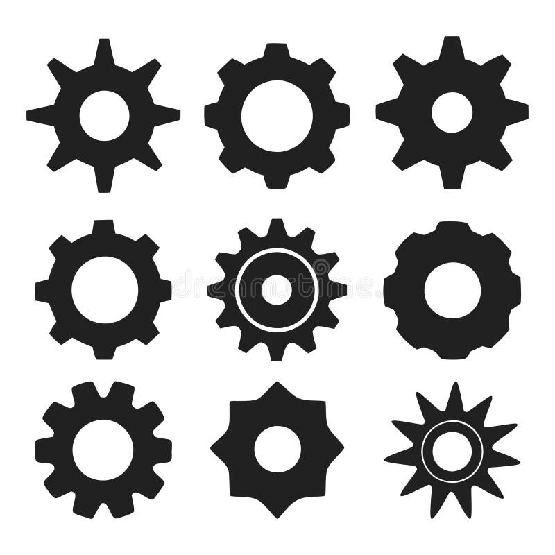 Minimal Gear Silhouette Icon Set with Different Tooth Patterns and ...