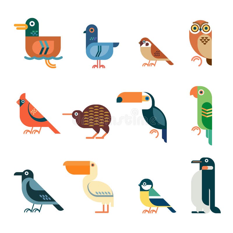 Minimal Geometric Birds Icon Set Stock Illustration - Illustration of ...