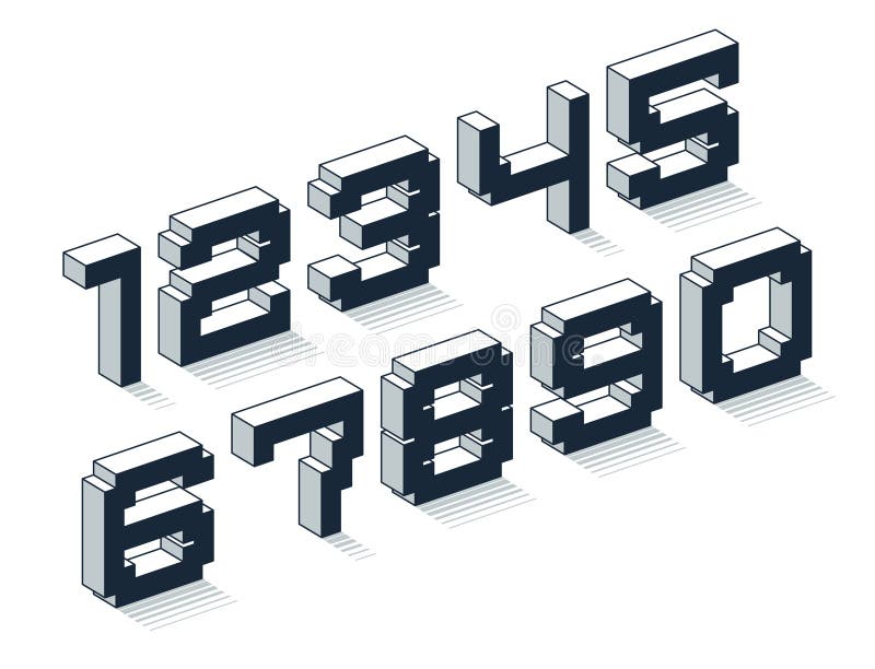 Minimal Geometric Cyberpunk 3D Numbers, Vector Dimensional Numerals in ...