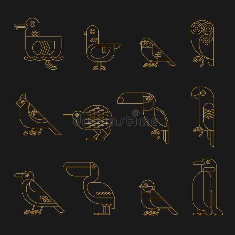 Minimal Geometric Line Birds Icon Set Stock Vector - Illustration of ...