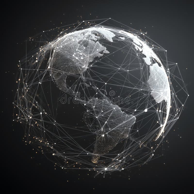 Minimal Globe with White Connection Lines, Technology Concept Stock ...