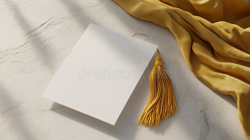 Minimal Golden Tassel Draped Over Clean Invitation Card Stock Photos ...