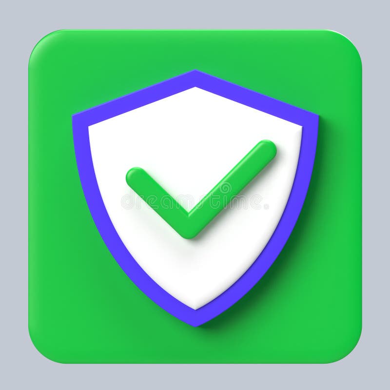 Minimal Green Shield Check 3D Icon Stock Illustration - Illustration of ...