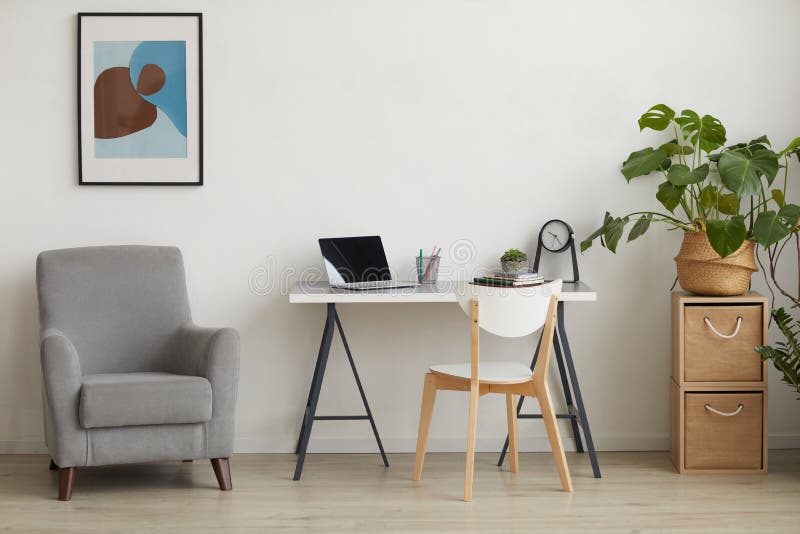 Minimal Home Office Interior Stock Photo - Image of desk, computer ...