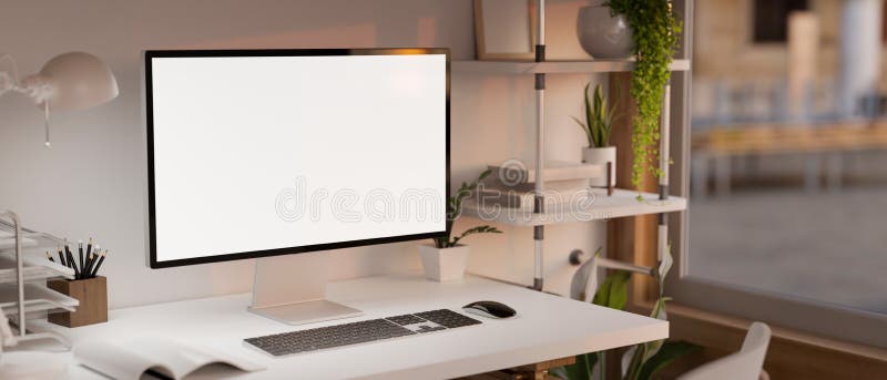 Minimal Home Office with Pc Desktop Computer Mockup Near the Window and ...