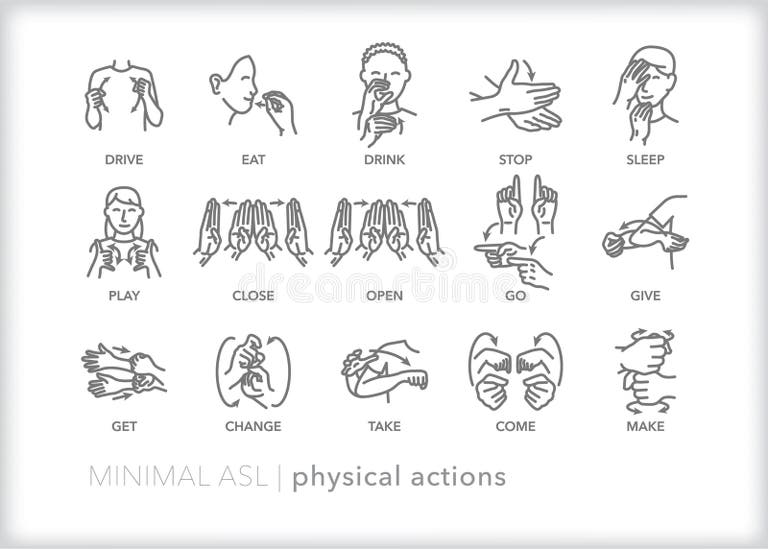 American Sign Language (ASL) Icons of Physical Actions Stock Vector ...