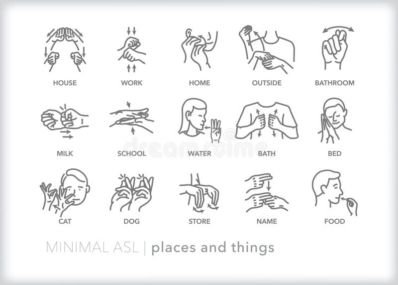 American Sign Language (ASL) Icons of Places and Things Stock Vector ...