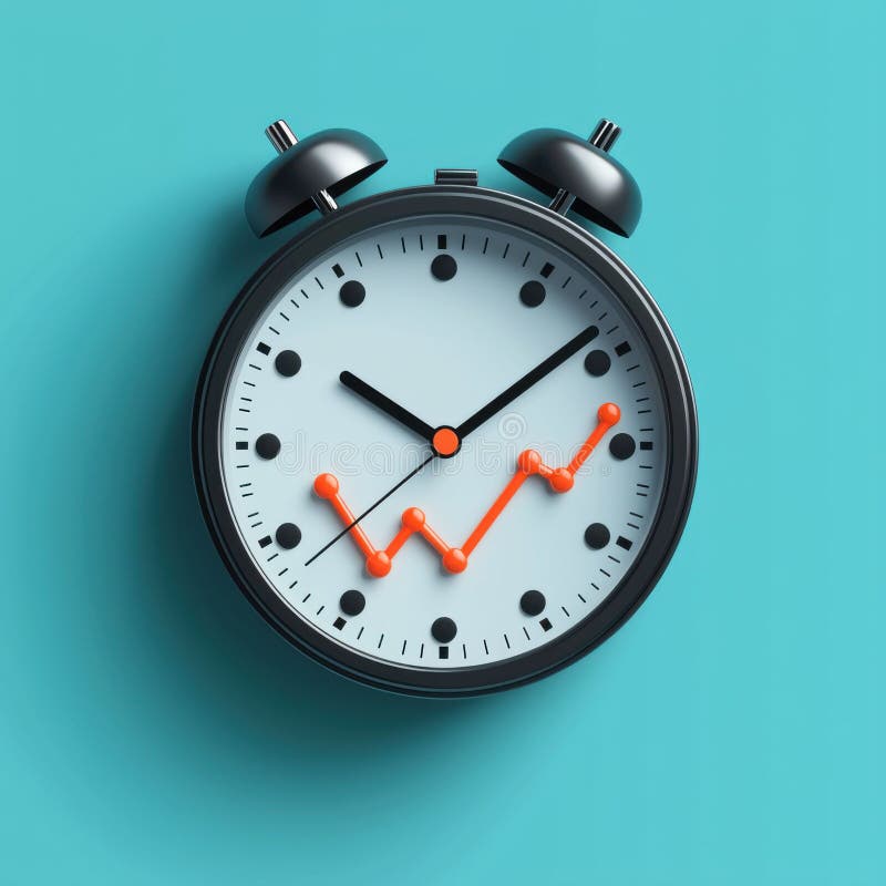 Minimal Illustration of Clock with Rising Graph on Blue Background ...