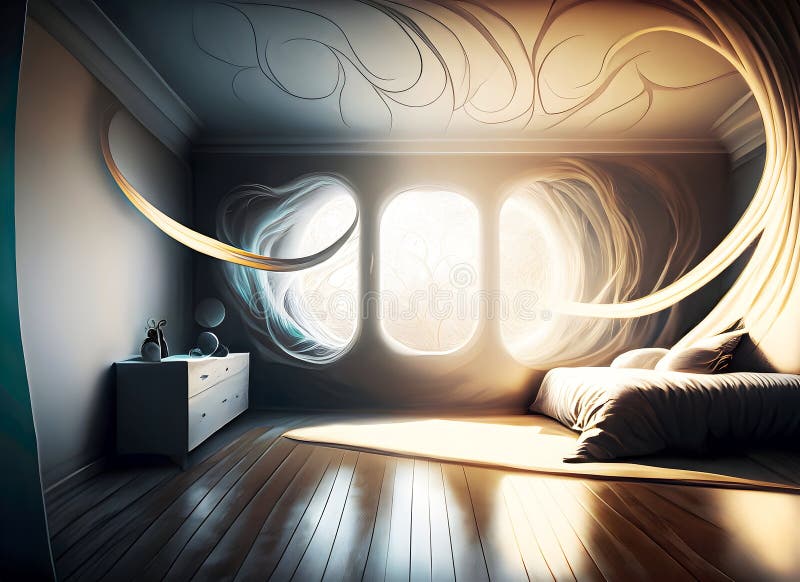 Minimal Inside Empty Bed Room, Light Swirling Lines on Digital Art ...