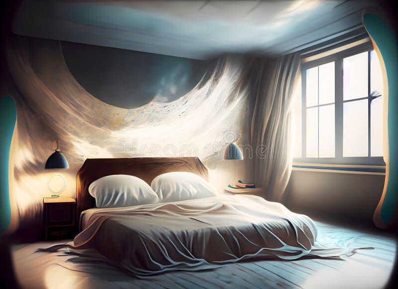 Minimal Inside Empty Bed Room, Light Swirling Lines on Digital Art ...