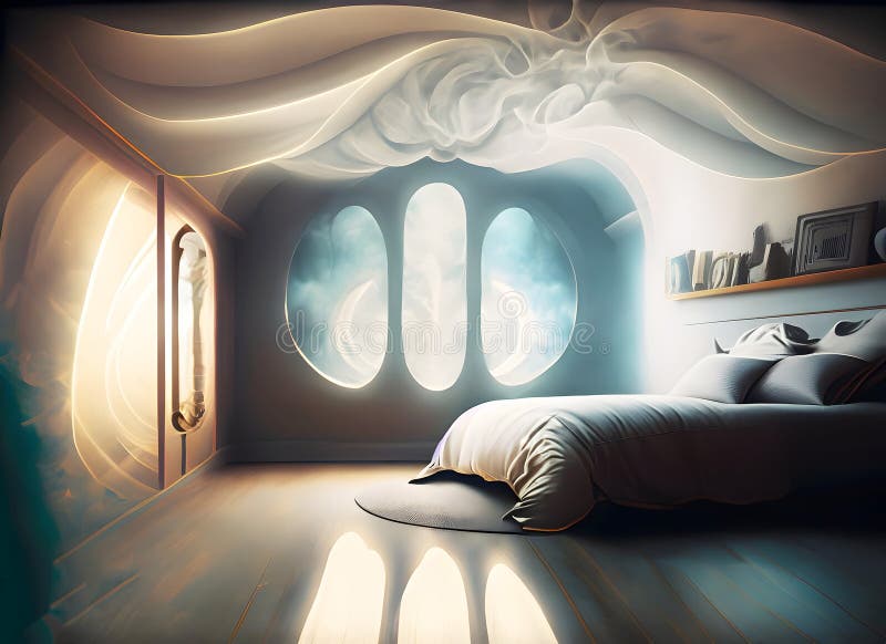 Minimal Inside Empty Bed Room, Light Swirling Lines on Digital Art ...