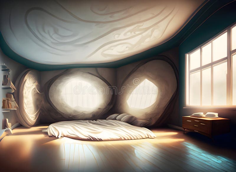 Minimal Inside Empty Bed Room, Light Swirling Lines on Digital Art ...