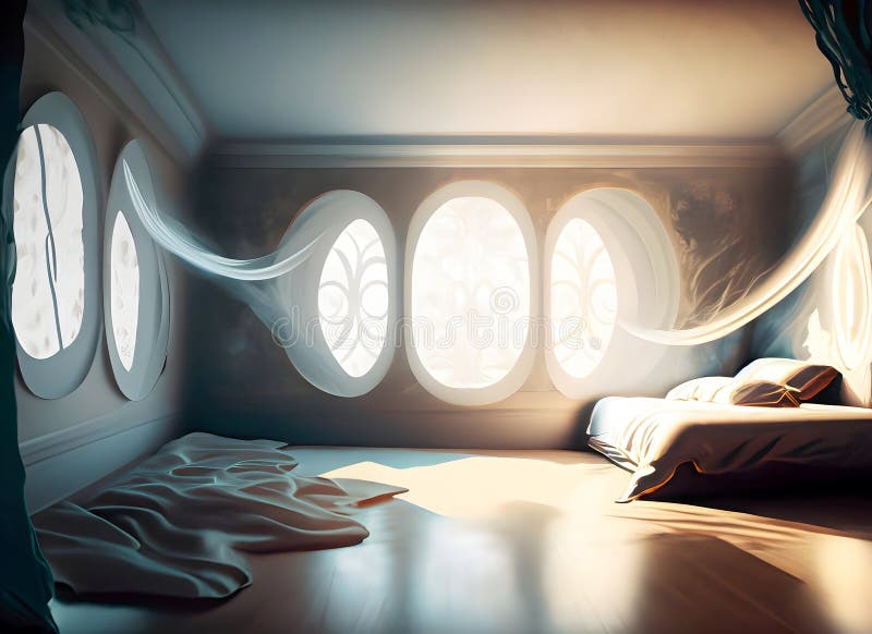Minimal Inside Empty Bed Room, Light Swirling Lines on Digital Art ...