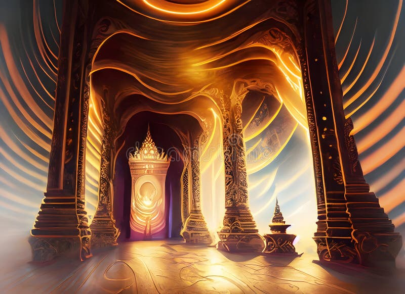 Minimal Inside Empty Thai Temple, Light Swirling Lines on Digital Art ...