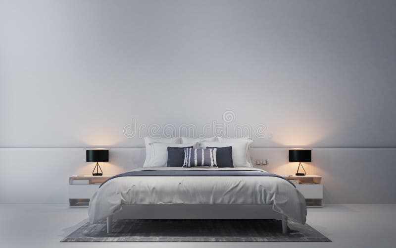 Minimal Interior Design Concept of White Bedroom and Texture Wall ...