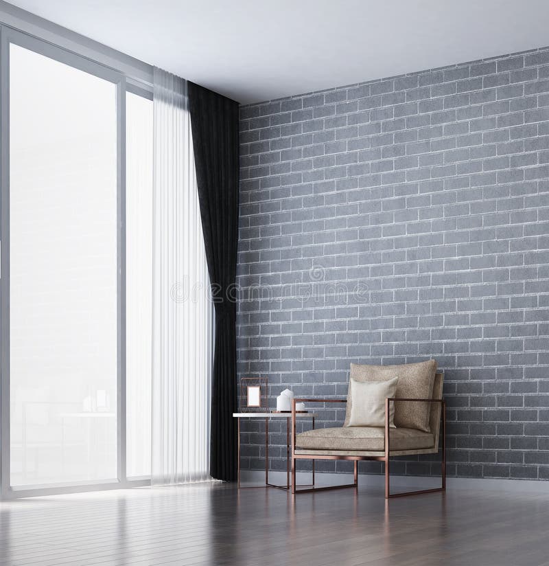 The Minimal Interior Design of Living Room and Brick Wall Pattern Stock ...