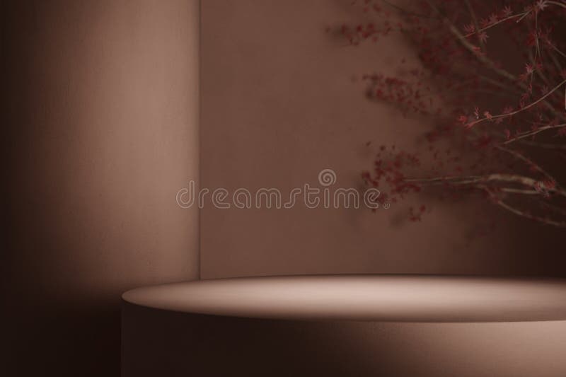 Minimal Interior Studio Scene with Spotlight on Round Table and Red ...