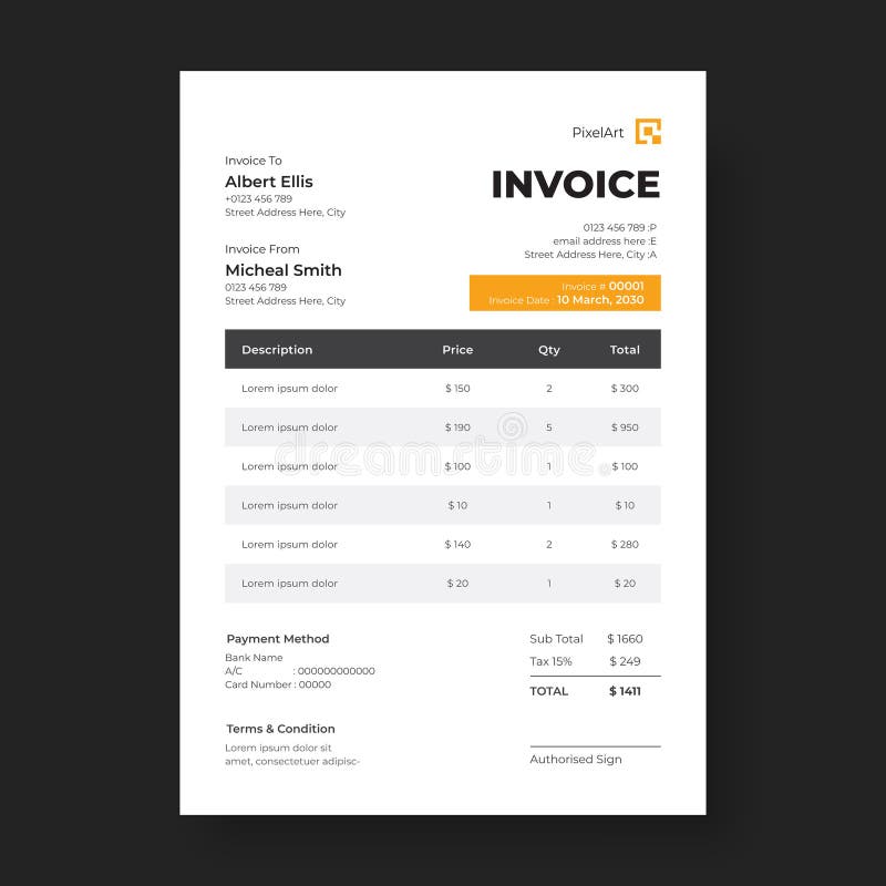 Minimal Corporate Business Invoice Design Template Stock Vector ...
