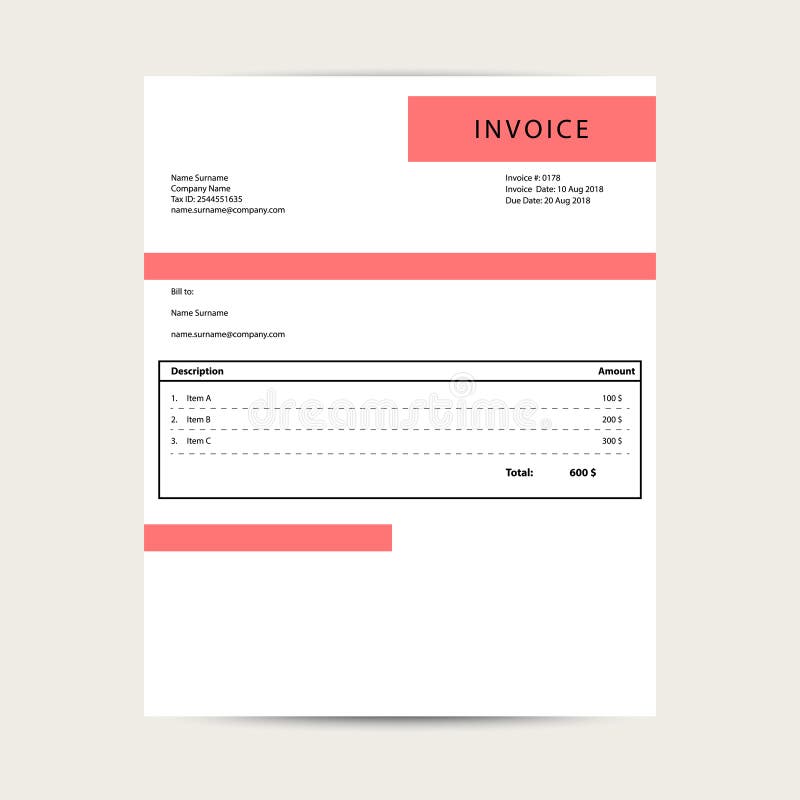 Minimal Invoice Template Vector. Bill Sample Design. Stock Vector ...