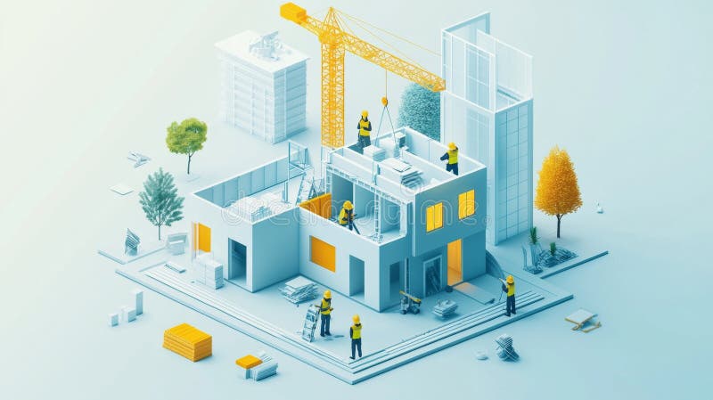 Minimal Isometric Icon of Sustainable Construction Process Design Stock ...