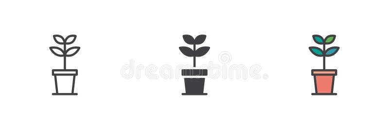 Minimal Leaf Plant Icon Set in Line, Solid and Filled Outline Style ...