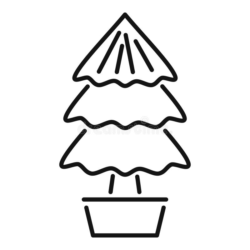 Small Christmas Tree Growing in a Pot Minimal Line Art Icon Stock ...