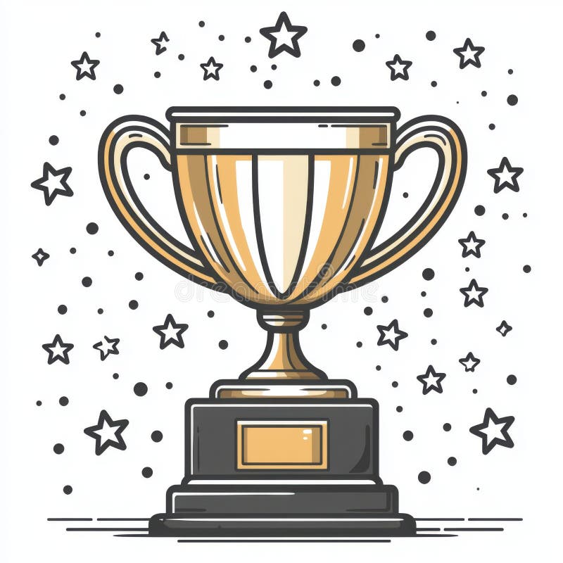Minimal Line Art Trophy Surrounded by Stars, Symbolizing Achievement ...