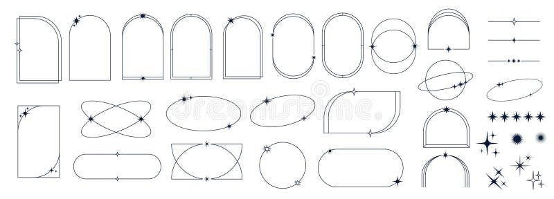 Minimal Line Rectangle Frame, Round Borders, Stars Stock Vector ...