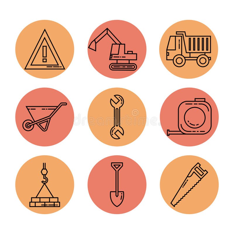 Construction Tools Line Art Set Stock Vector - Illustration of lineal ...
