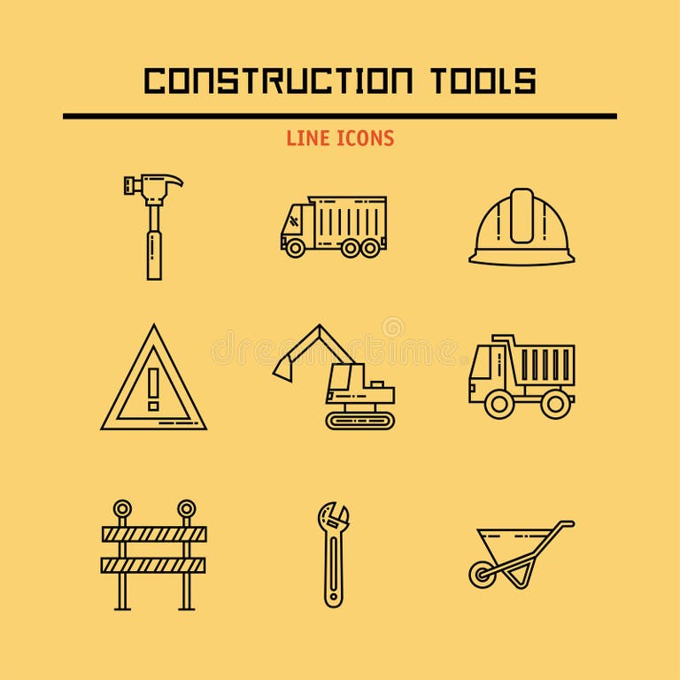 Construction Tools Line Art Set Stock Vector - Illustration of toolkit ...