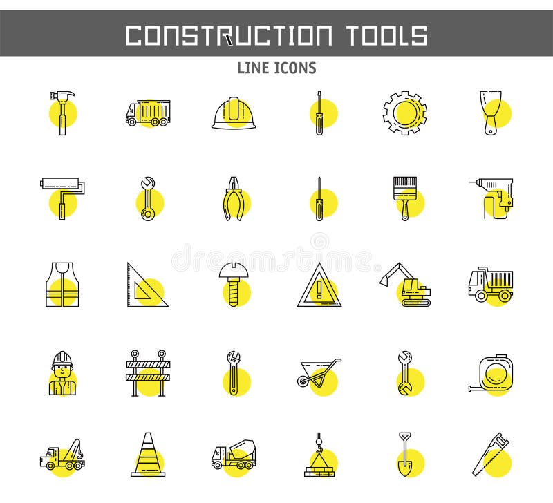 Construction Tools Line Art Set Stock Vector - Illustration of builder ...
