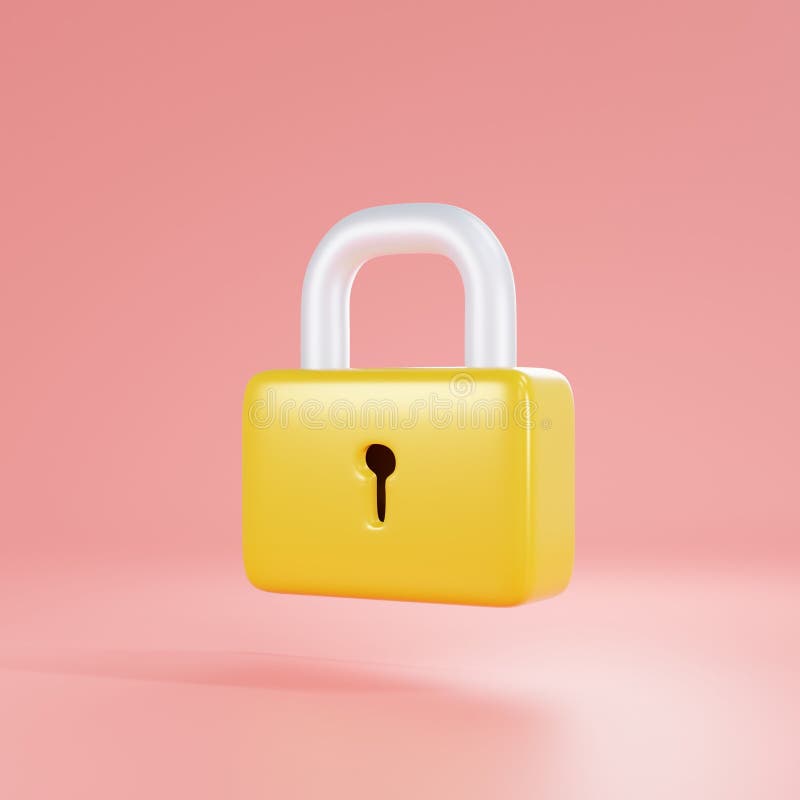 Minimal Lock 3d Model Rendering Stock Image - Illustration of yellow ...