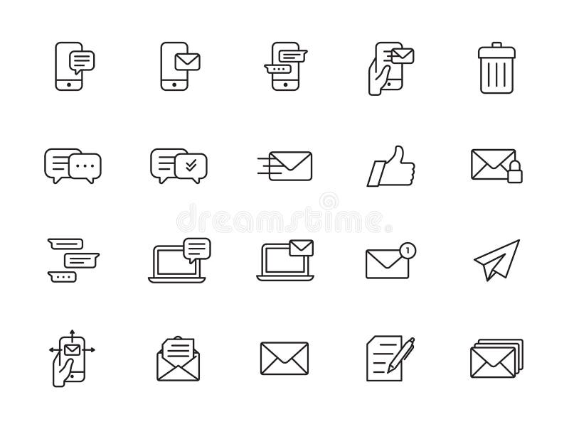 Minimal Mail Message Line Icon Set Stock Illustration - Illustration of ...