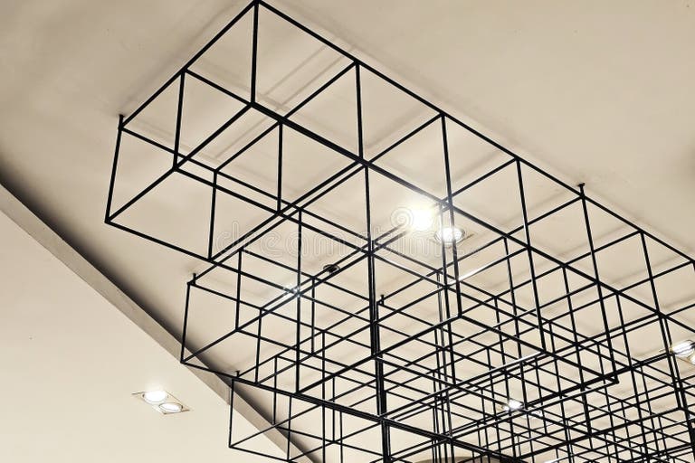Minimal Metal Cube on the Ceiling with Spotlight. Stock Photo - Image ...