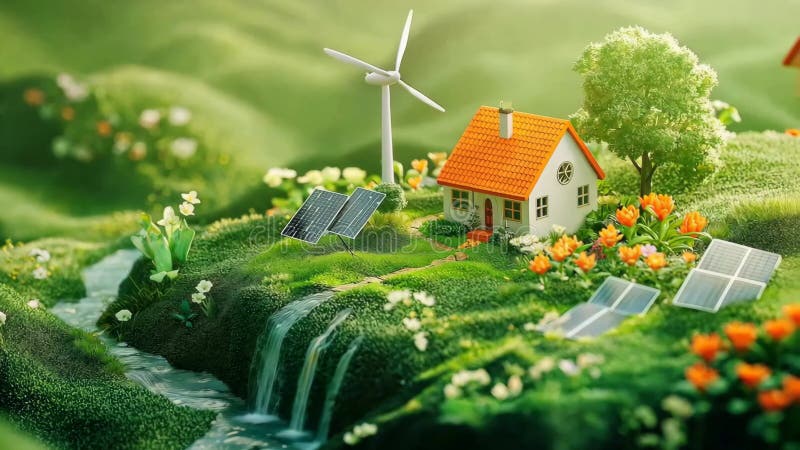 Minimal Miniature Nature Green House Windmill Solar Energy Panel Model ...
