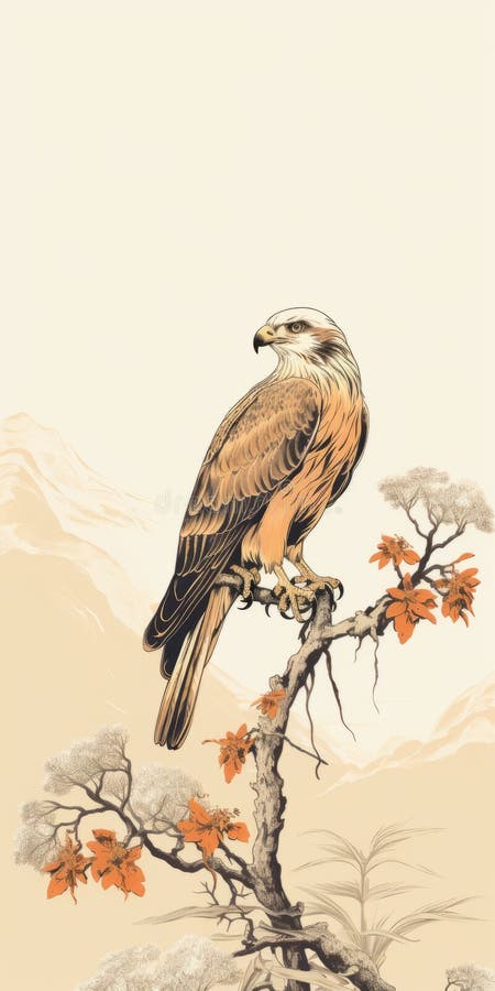 Minimal Mobile Wallpaper: Delicate Line Drawing of Hawk Perched on ...