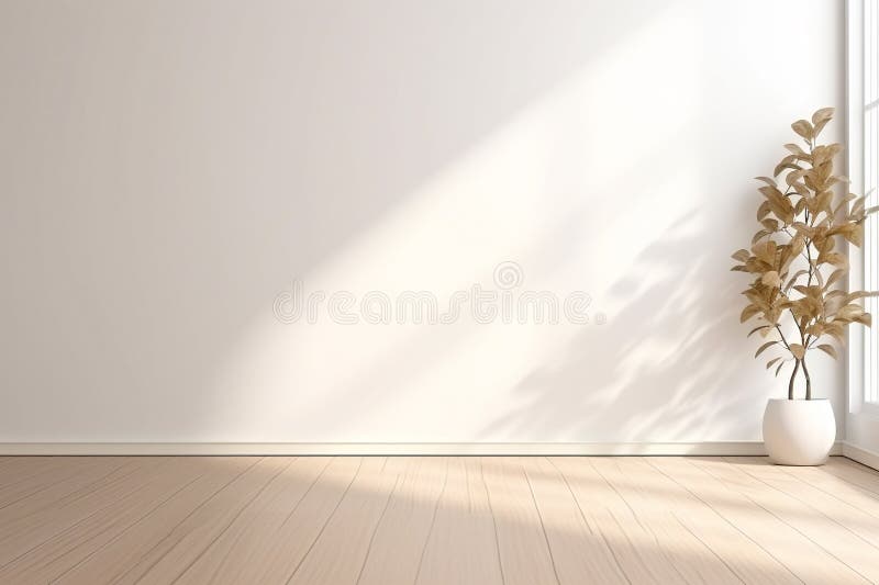 Minimal Model Empty White Room with Wood Floor and Light from Windows ...