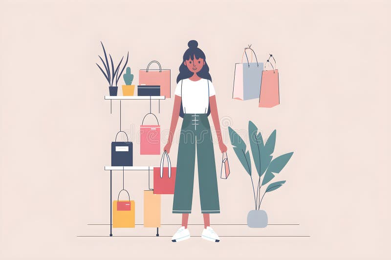 Minimal Modern Character of Woman Shopping Flat Design by Generative AI ...