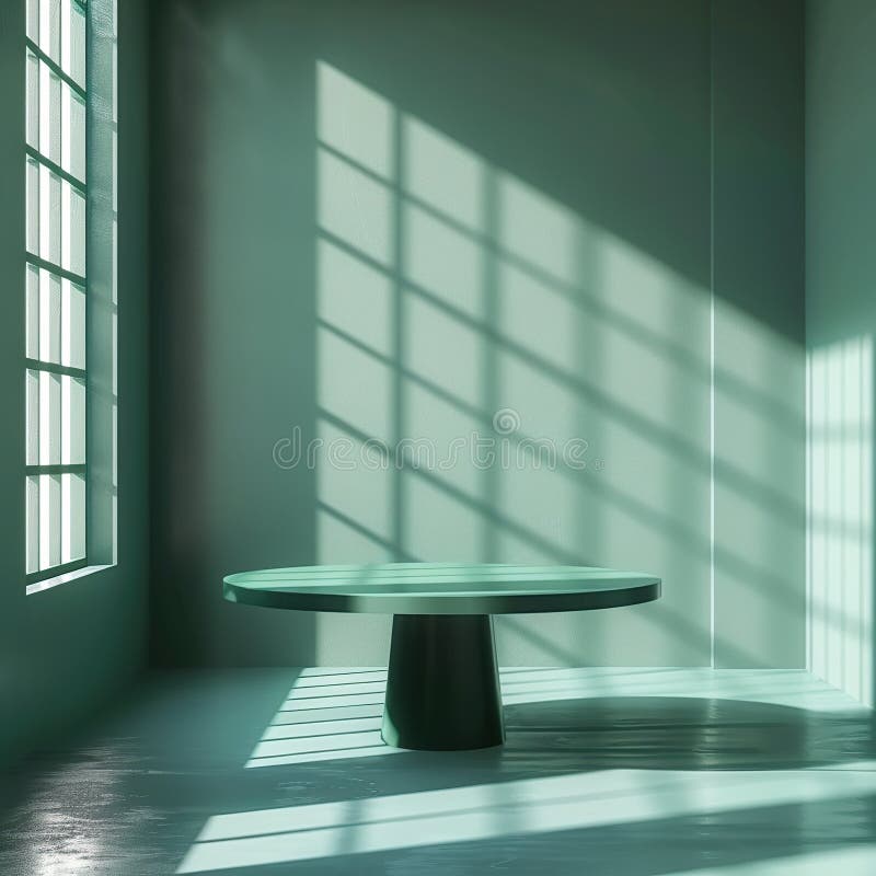 Minimal, Modern Emerald Green Round Table in Sunlight, Window Grilles ...