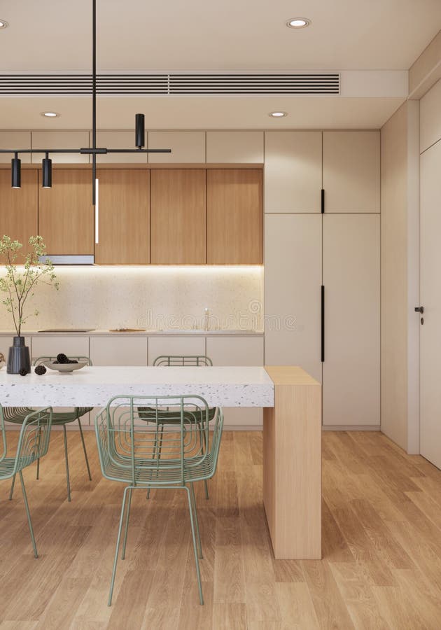 Minimal Modern Kitchen with Wooden and Beige Details, Minimalistic ...