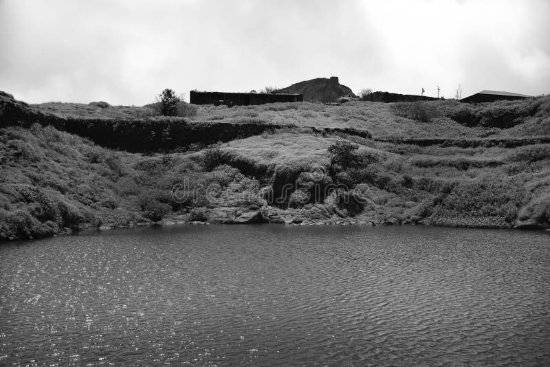 Minimal Monochromatic View of Lake and Rock Mountains Close Up View ...