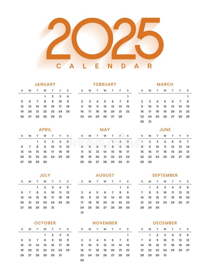 Minimal 2025 Monthly Calendar Layout for Business or Office Use Stock ...