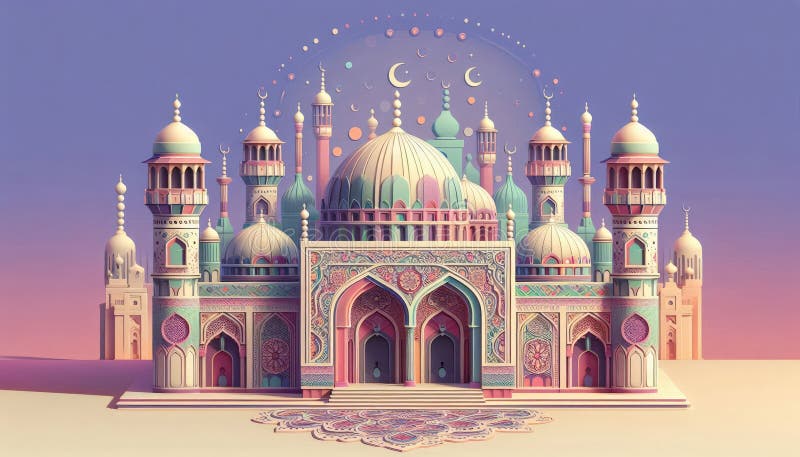 Minimal Mosque with Decorative Arches and Domes in 3D Animation Stock ...