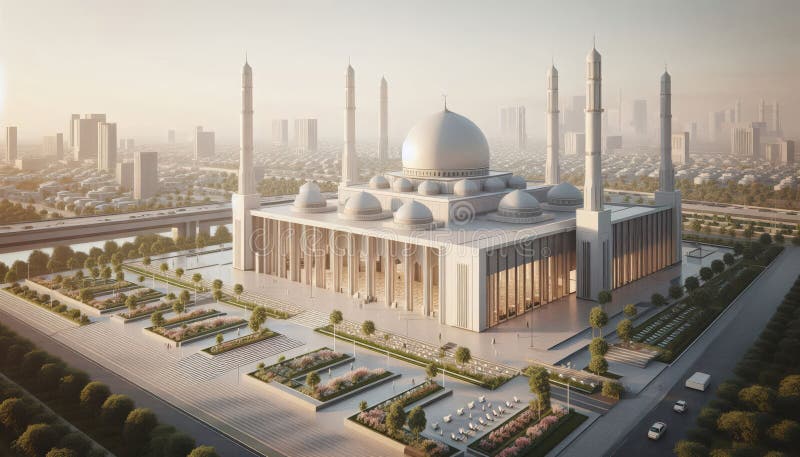 Minimal Mosque with Modern Architecture and Tranquil Garden Stock ...