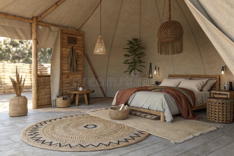 Minimal Nomadic Style Interior Stock Illustration - Illustration of ...