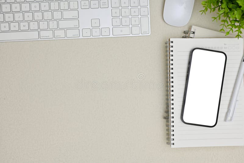 Minimal Office Desk Workspace Top View with Smartphone White Screen ...