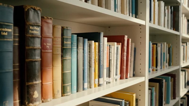 Minimal Office Library with Books of Different Sizes and Colors ...