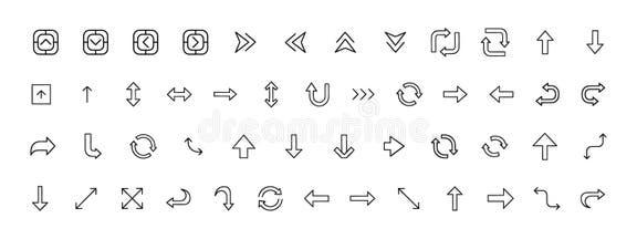 Minimal Outline Arrows and Navigation Icon Set Vector Line Direction ...