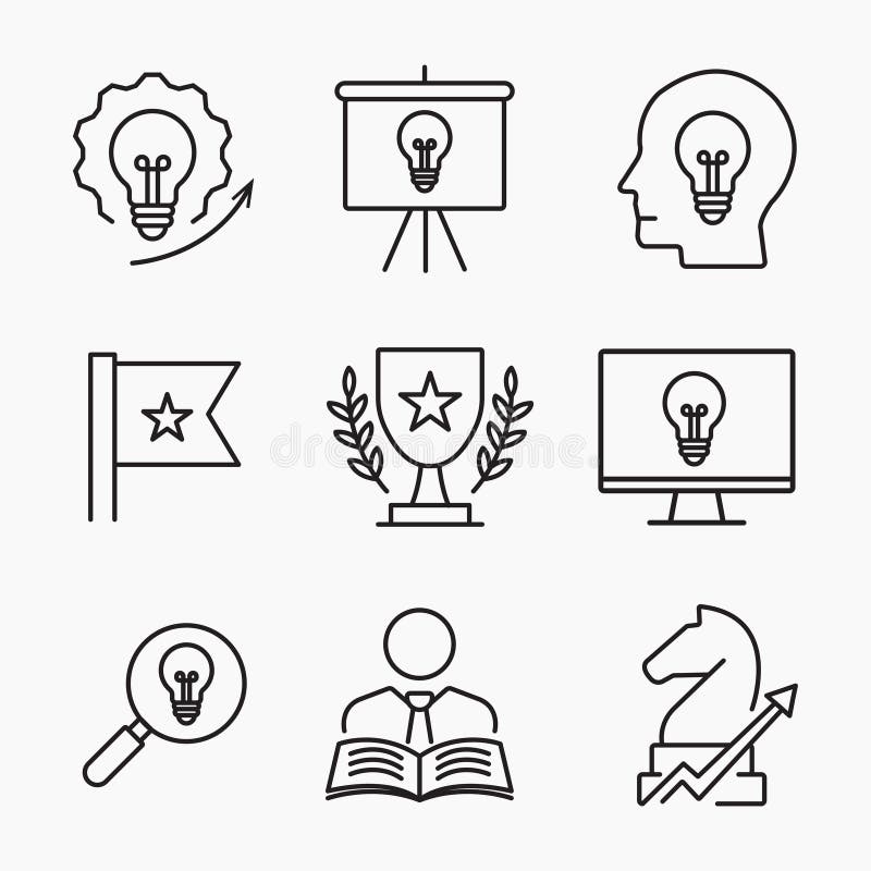 Minimal Teamwork Business Management Icon Set Stock Illustrations ...