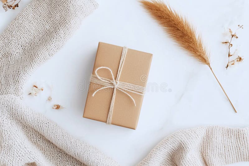 Minimal Packaging Box Surrounded by Natural Textures, Showcasing Rustic ...